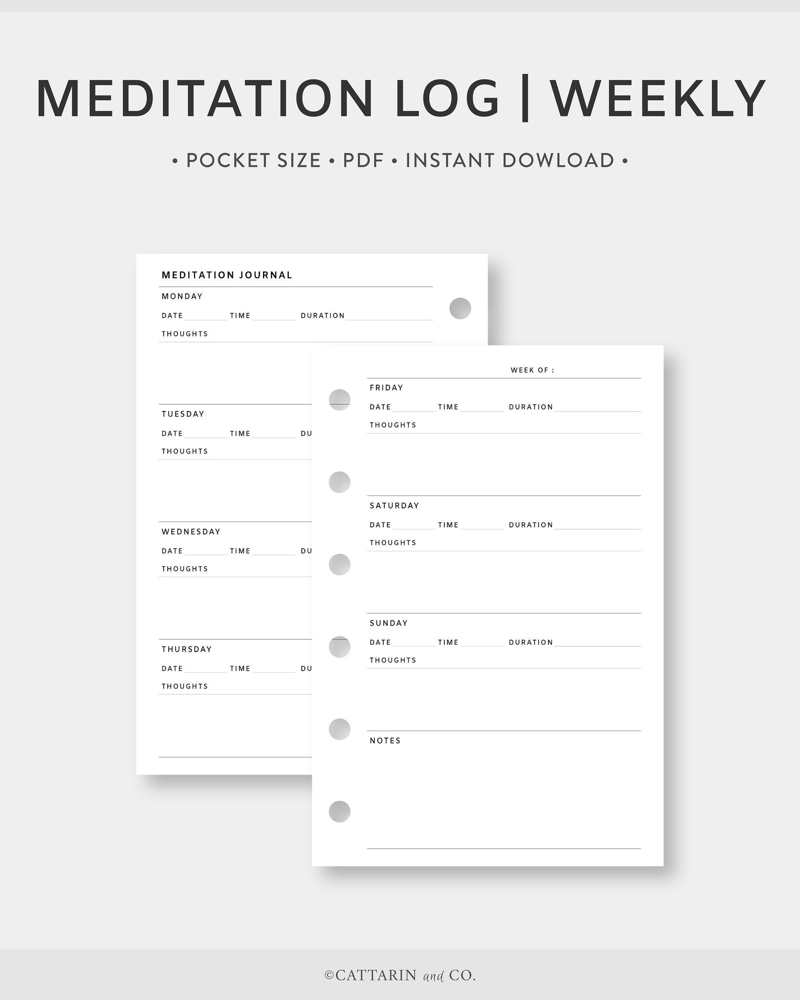 Pocket, Meditation Log Weekly Week on Two Pages Undated Template ...