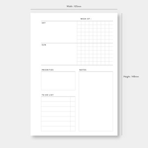 A6, Weekly Planner Printable | Monday - Friday Grid Layout - Etsy