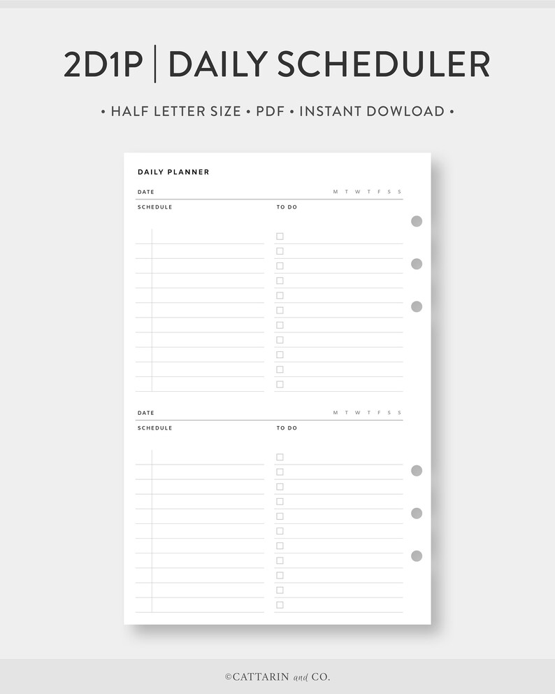 Half Letter, 2D1P Daily Planner Printable Schedule, Effective to Do ...
