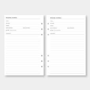Half, Reading Journal, Log Printable Set | Book Review, List | Simple ...