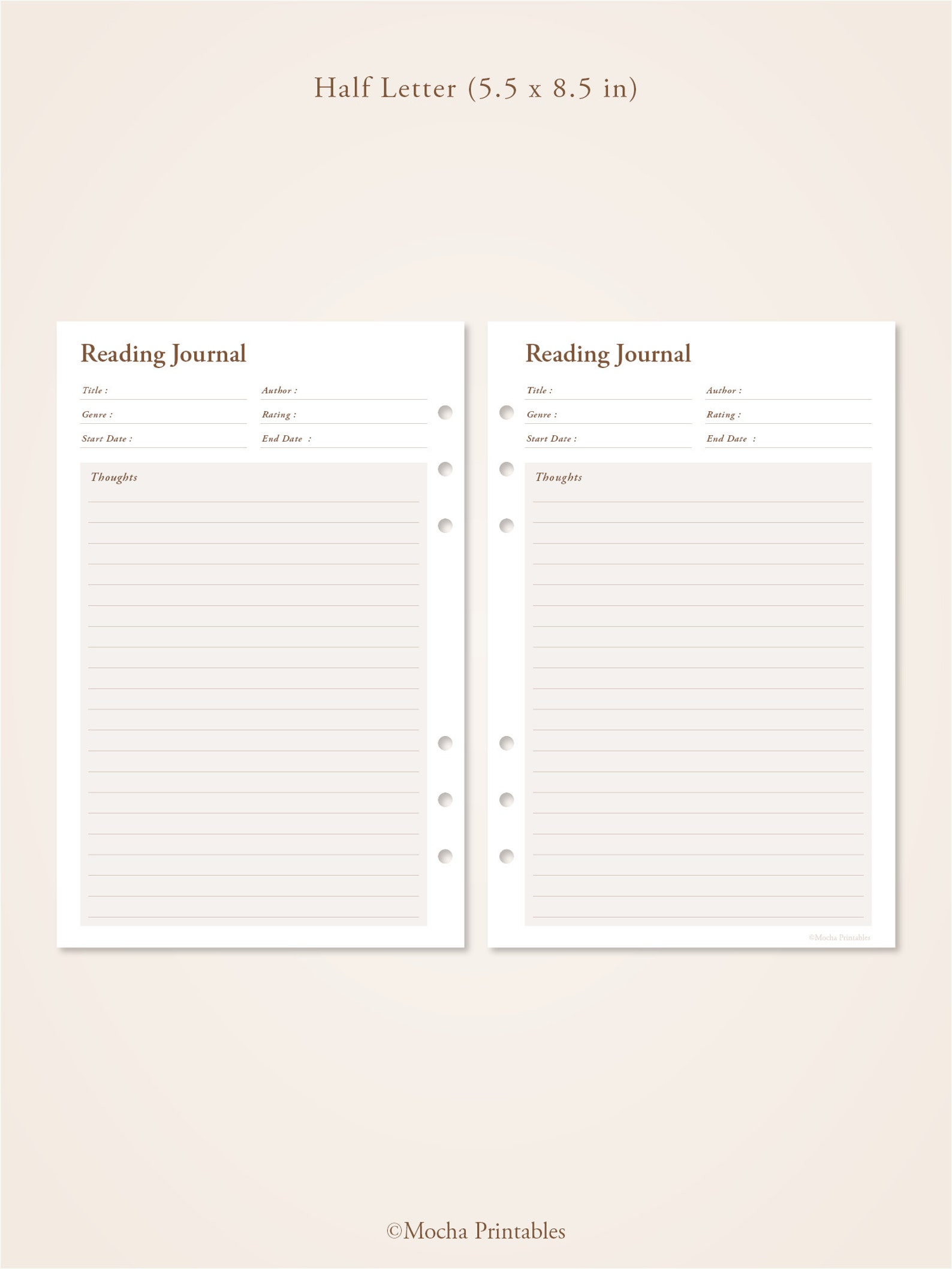 Reading Journal Printable | Book Review | A4, A5, US Letter, Half ...