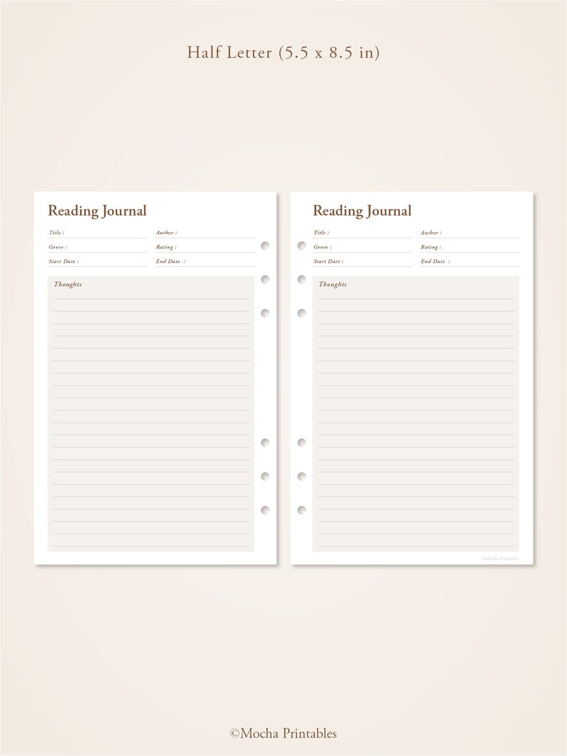 Reading Journal Printable | Book Review | A4, A5, US Letter, Half ...