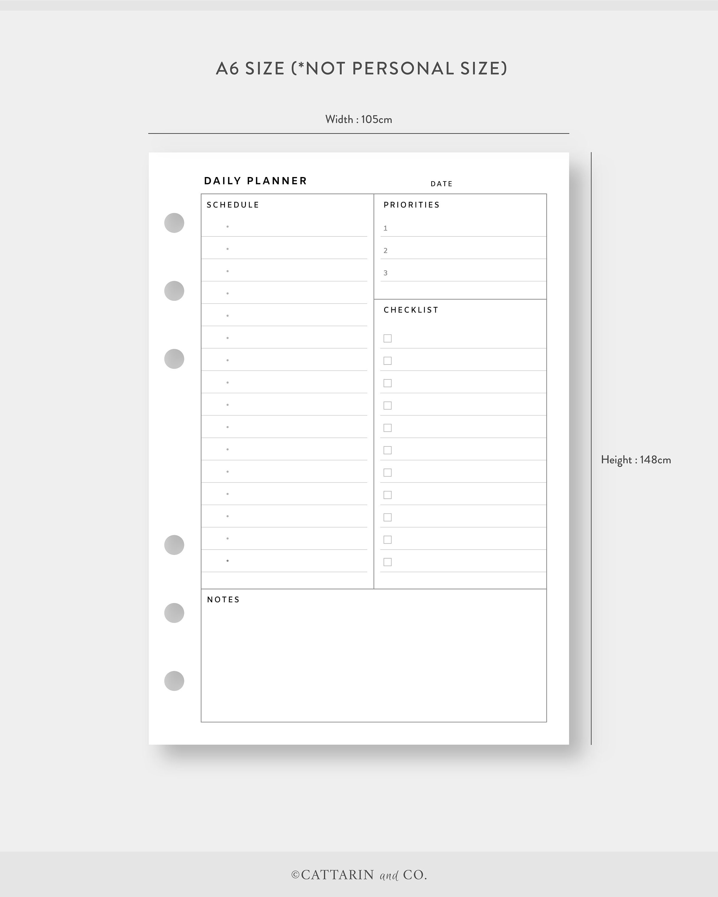 A6, Daily Planner Printable Day on One Page Undated Simple Template ...