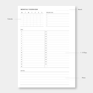 Personal Wide, Monthly Overview Printable | Month at a Glance | Month ...