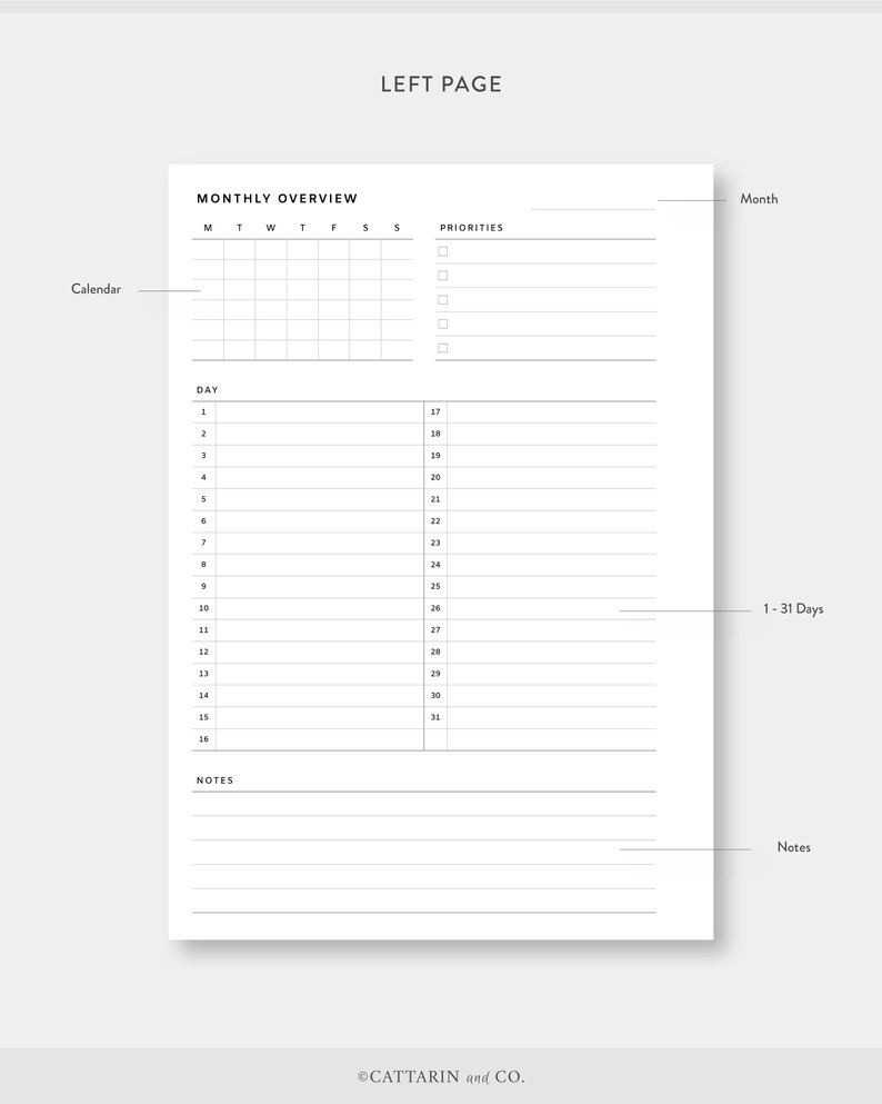 Personal Wide, Monthly Overview Printable | Month at a Glance | Month ...
