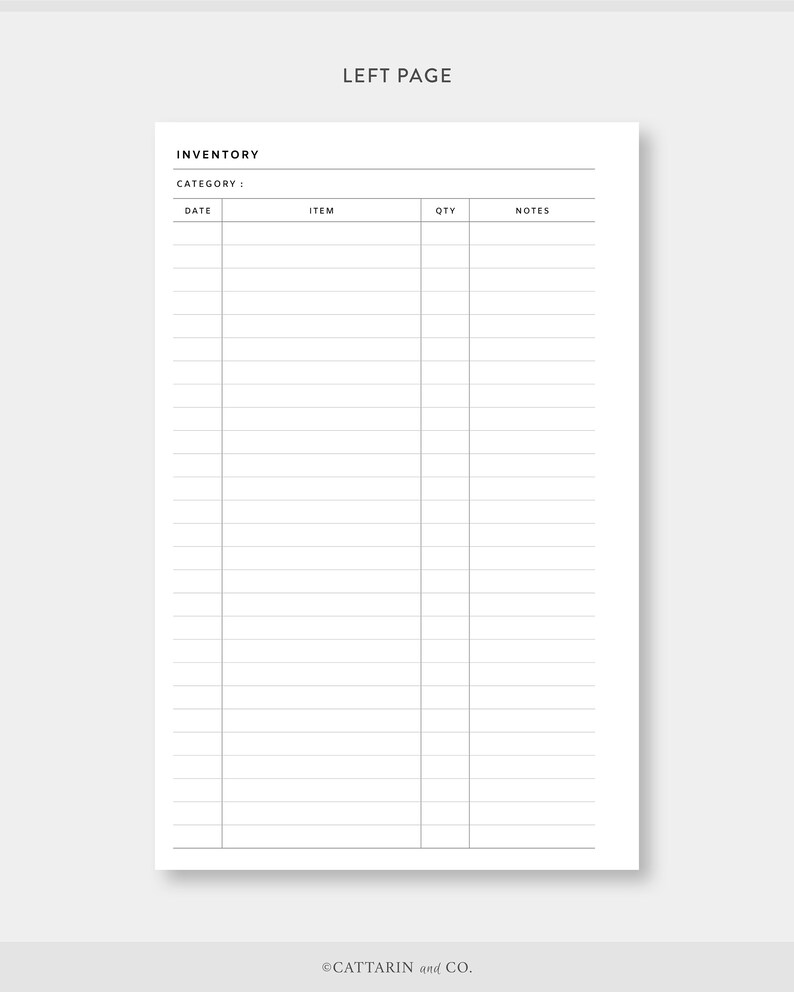 Half Letter, Inventory Tracker Printable | Inventory Log List Vertical ...