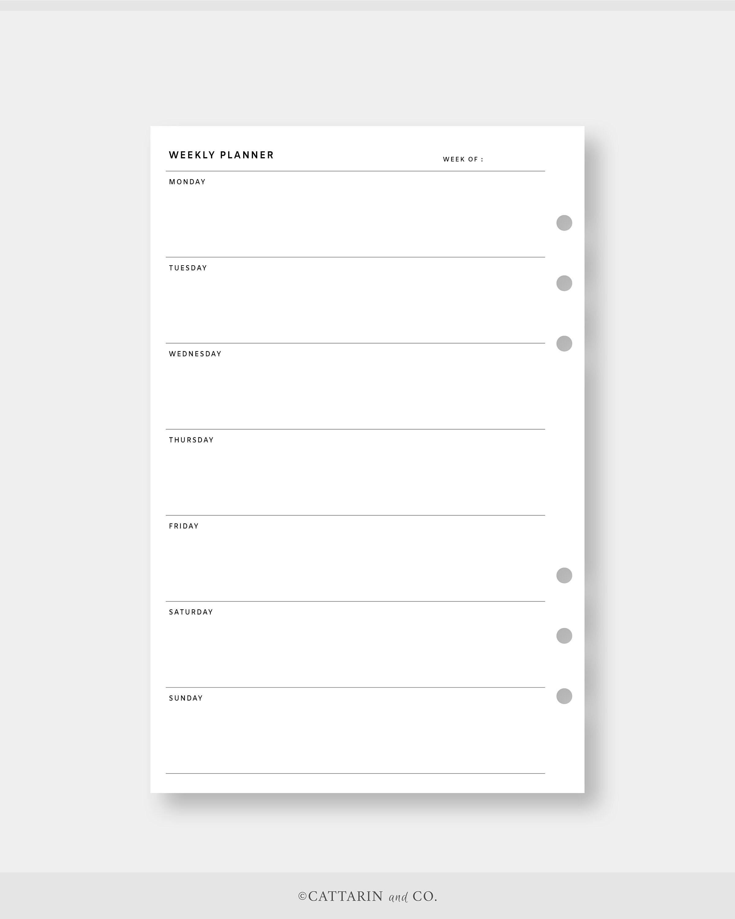 Half Letter, Weekly Planner Printable | Week on One Page | Undated ...