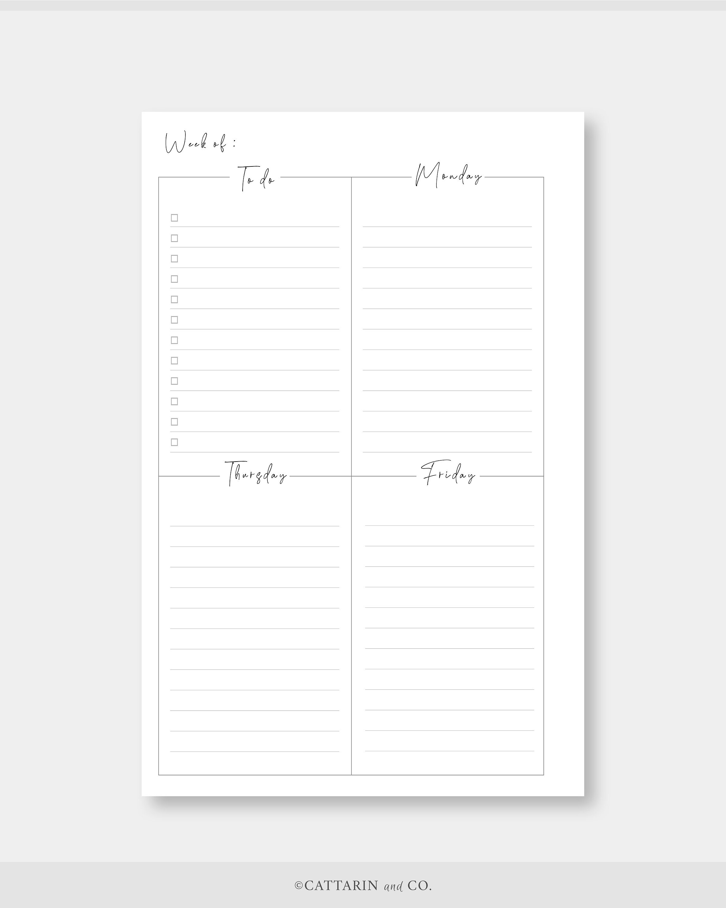Half, Weekly Planner Printable Week on Two Pages Wo2p Undated Template ...