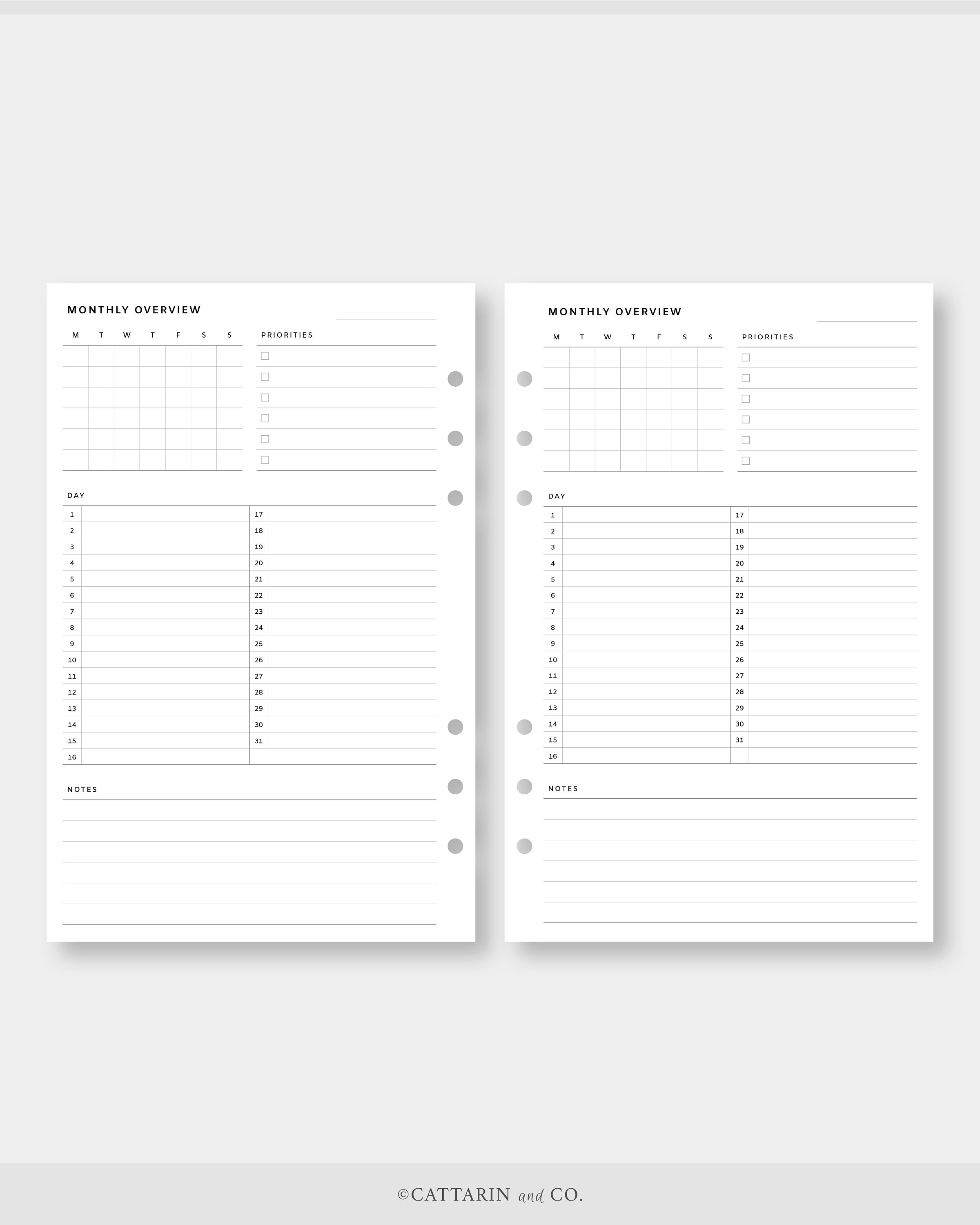 Half, Monthly Overview Printable Month at a Glance Month on One Page ...