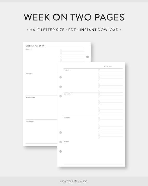 Half Letter Weekly Planner Printable WO2P Weekly to Do - Etsy