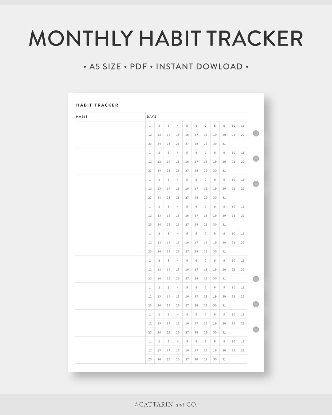 A5, Monthly Habit Tracker Printable | Routin Track | Simple Minimal ...