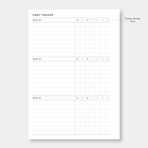 Personal Wide, Weekly Habit Tracker Printable Routin Track Simple ...