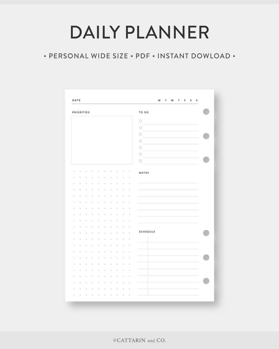 Personal Wide, Undated Daily Planner Printable | Day on One Page | to ...