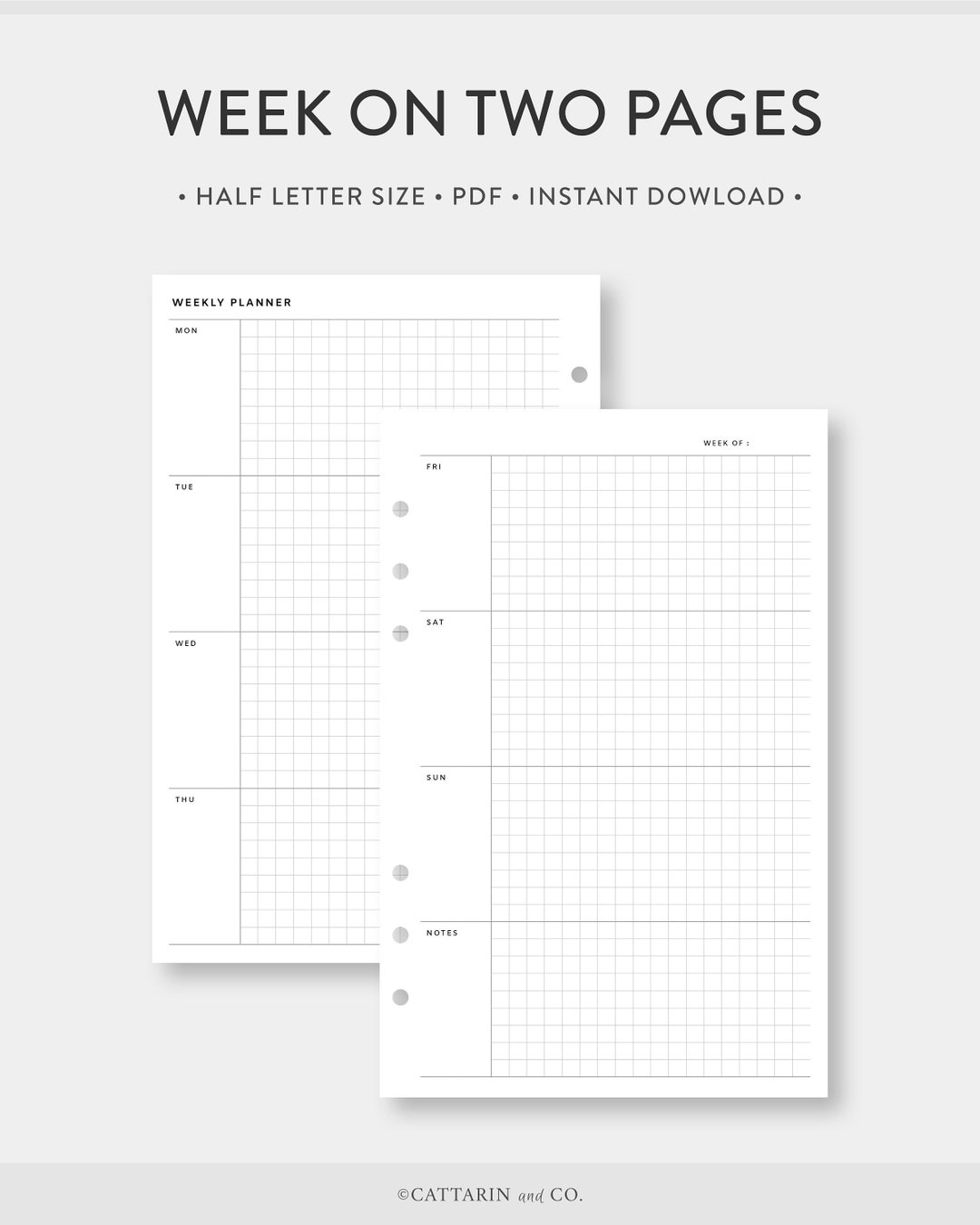 Half Letter, Weekly Planner Printable Grid | Week on Two Pages ...
