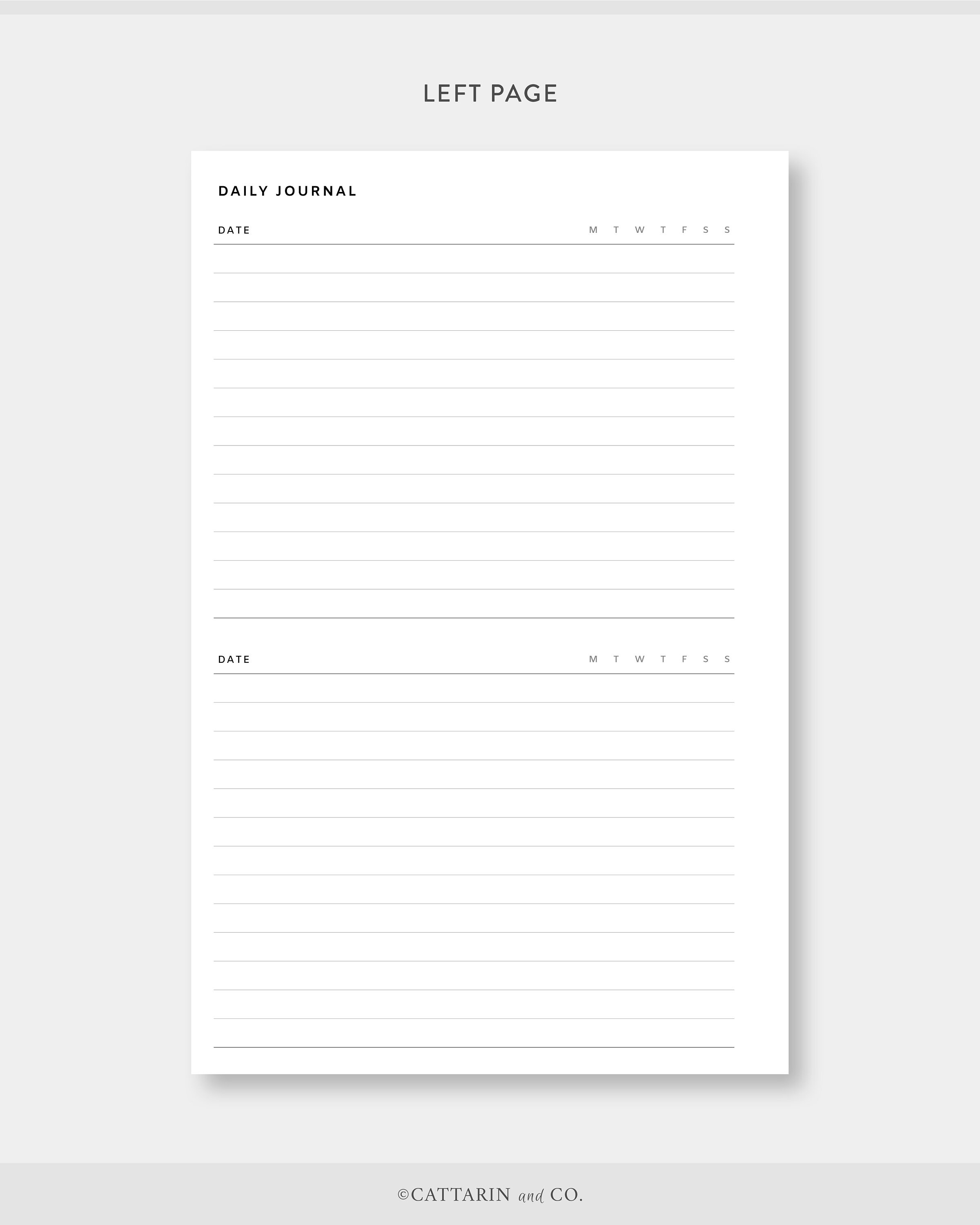 Half Letter, 2D1P Daily Journal Lined Daily Planner Printable Undated ...