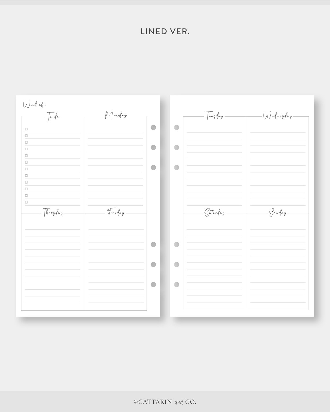 Half, Weekly Planner Printable Week on Two Pages Wo2p Undated Template ...