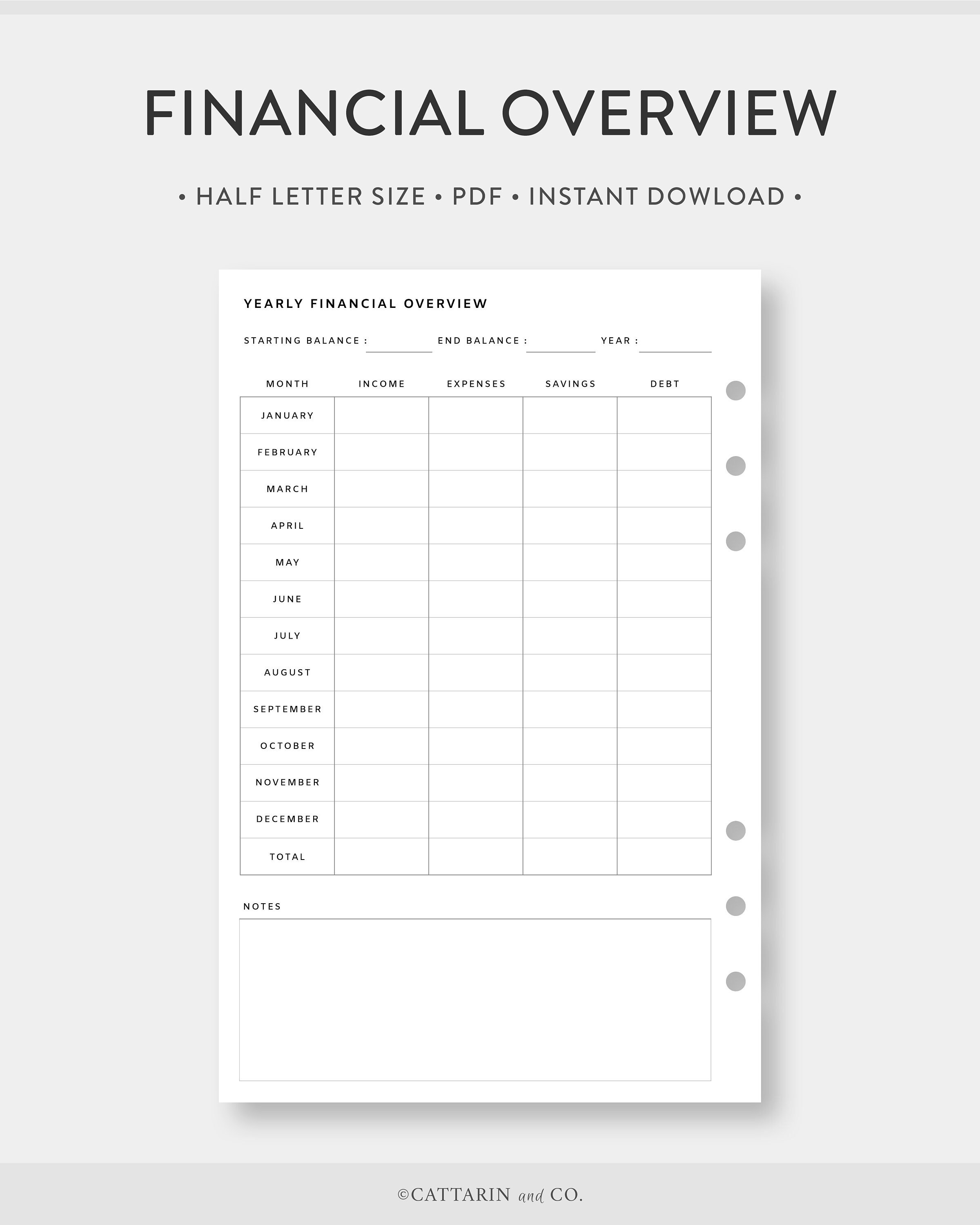 Half Letter, Yearly Financial Overview Printable - Etsy