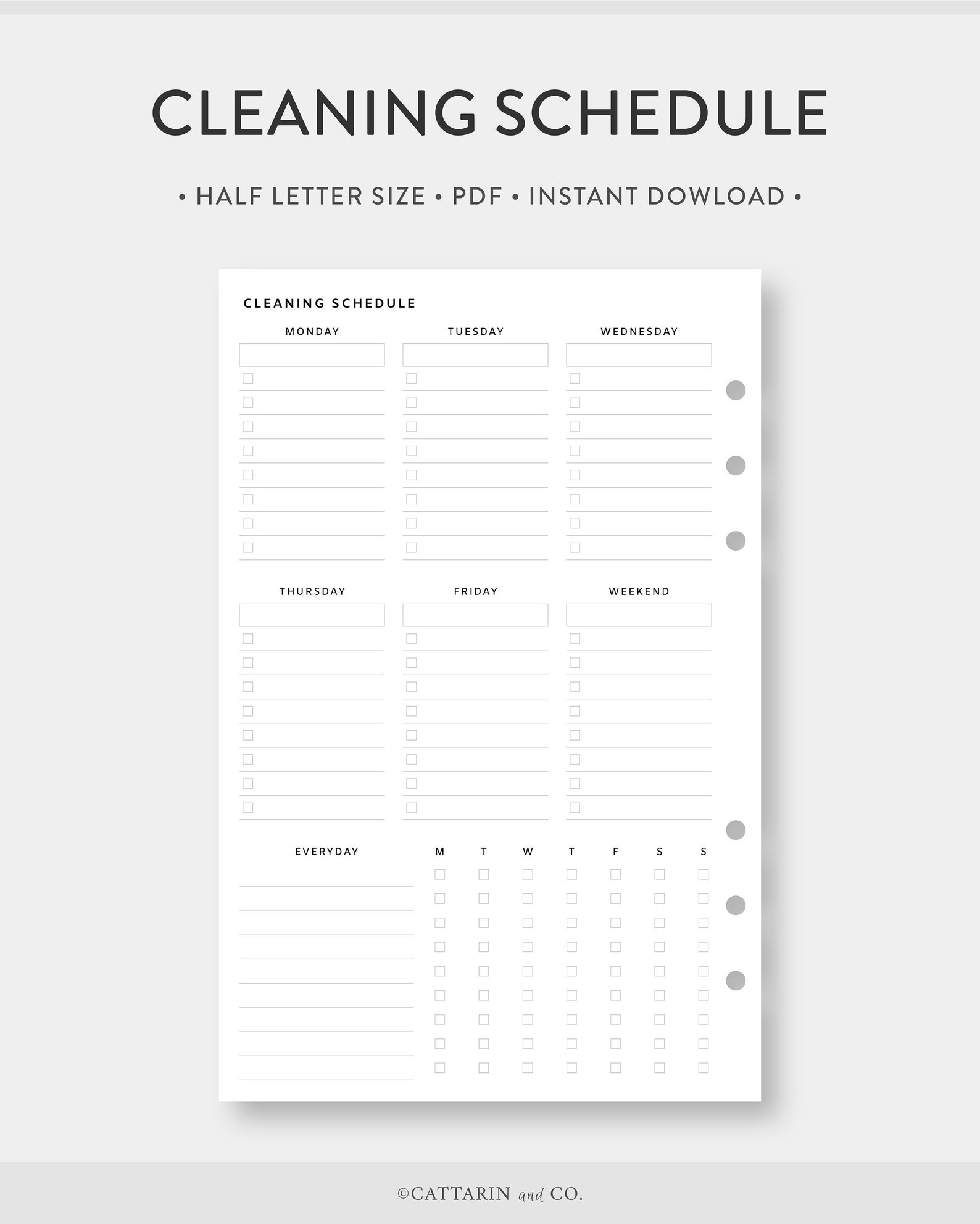 Half Letter, Cleaning Schedule Printable | Cleaning Checklist, Daily ...