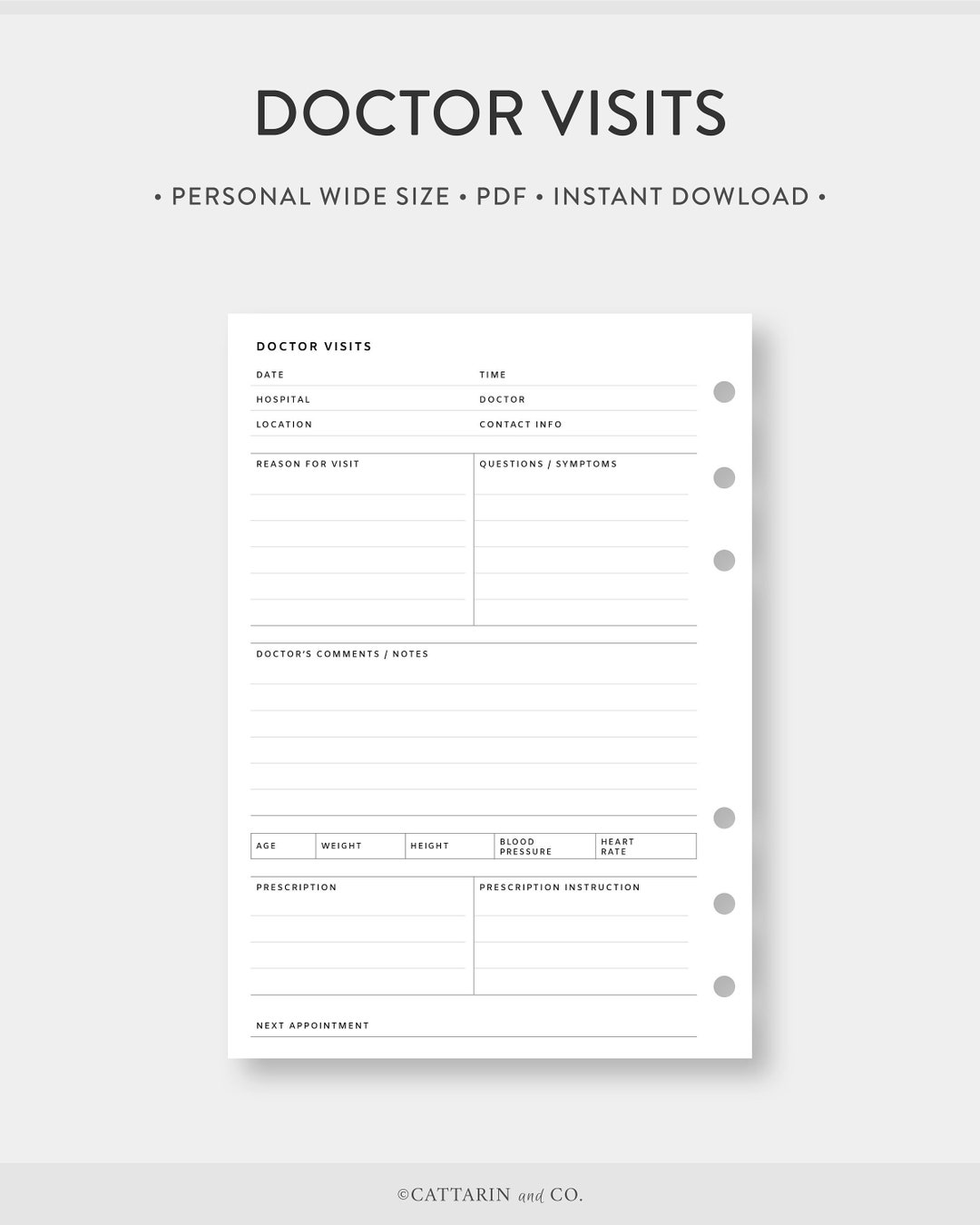 Personal Wide, Doctor Visits Printable | Doctor Visit Log, Medical ...