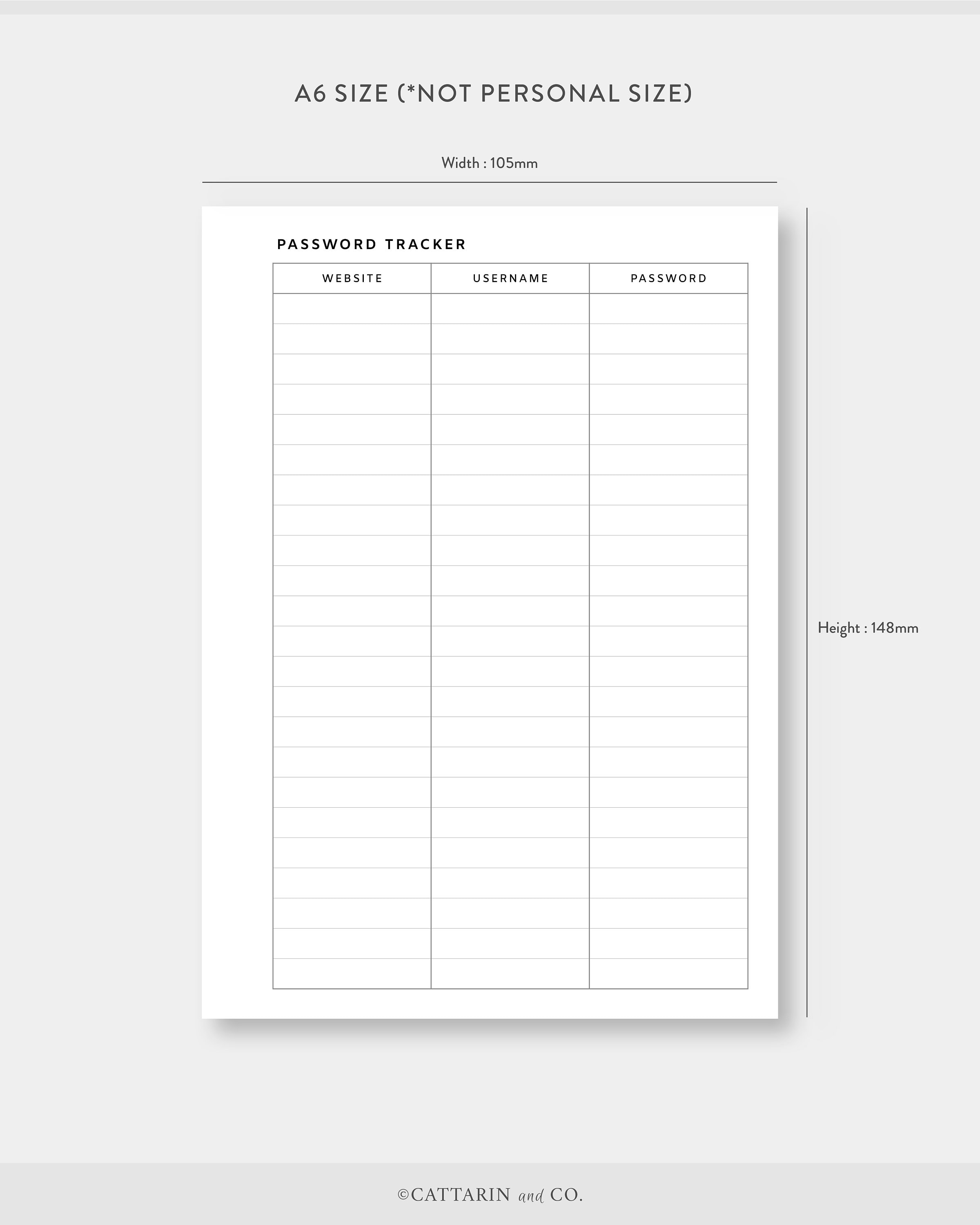 A6, Password Tracker Printable | Password Log Password Keeper | Simple ...