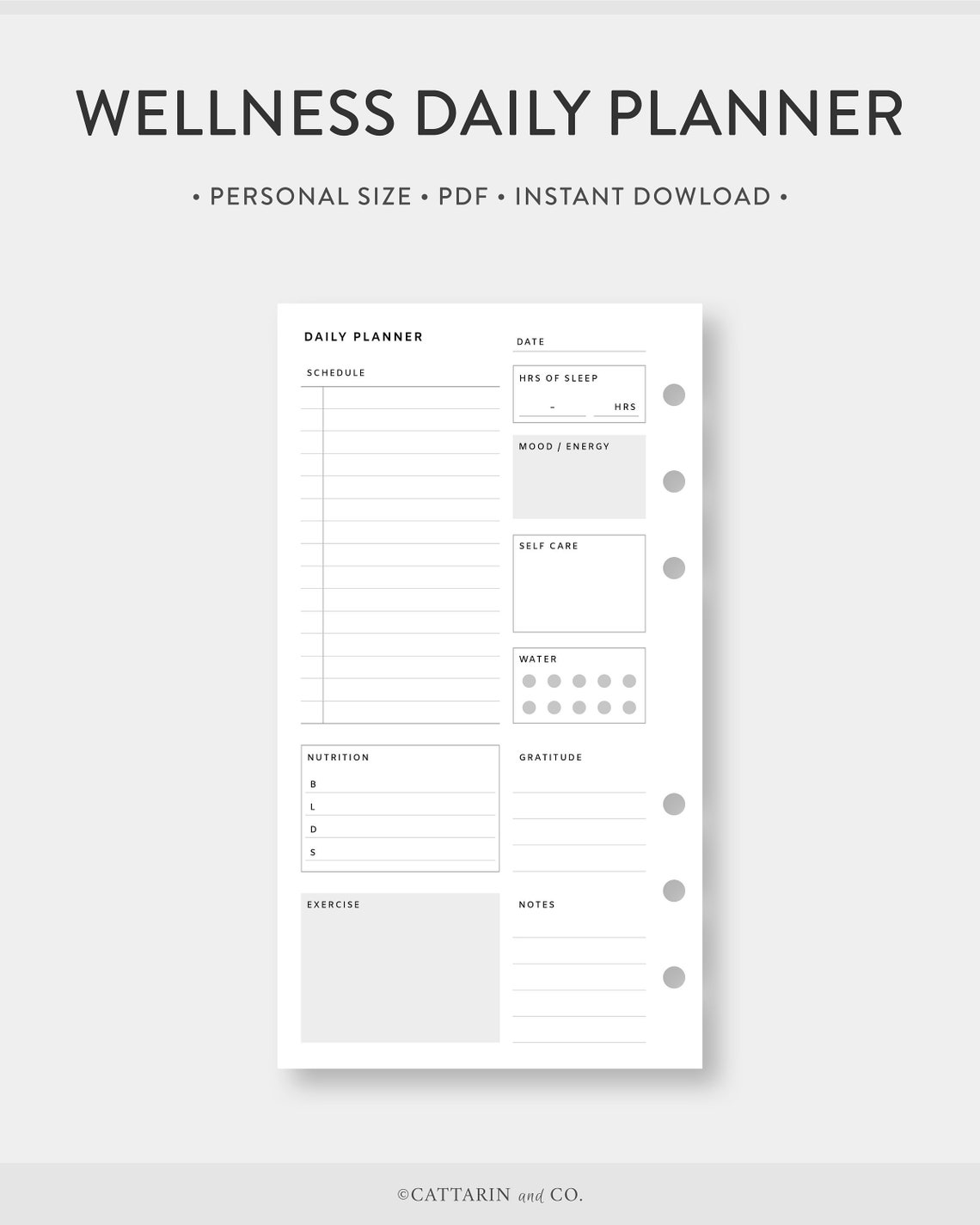 Personal, Wellness Daily Planner Printable Day on One Page Undated ...