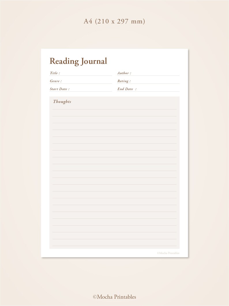 Reading Journal Printable | Book Review | A4, A5, US Letter, Half ...