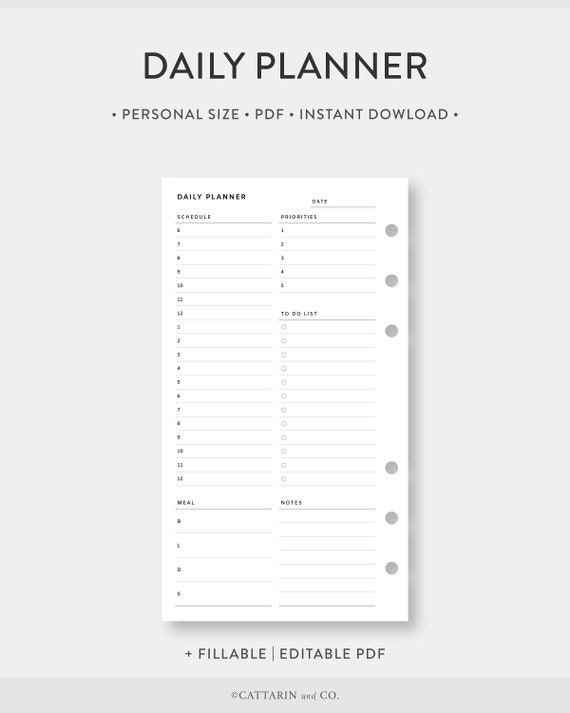 Personal Daily Planner Printable Fillable Editable Day | Etsy