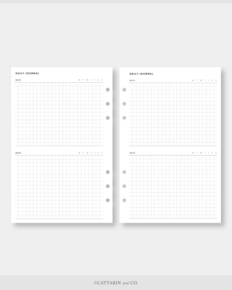 Half Letter, 2D1P Daily Journal Grid Daily Planner Printable Undated ...