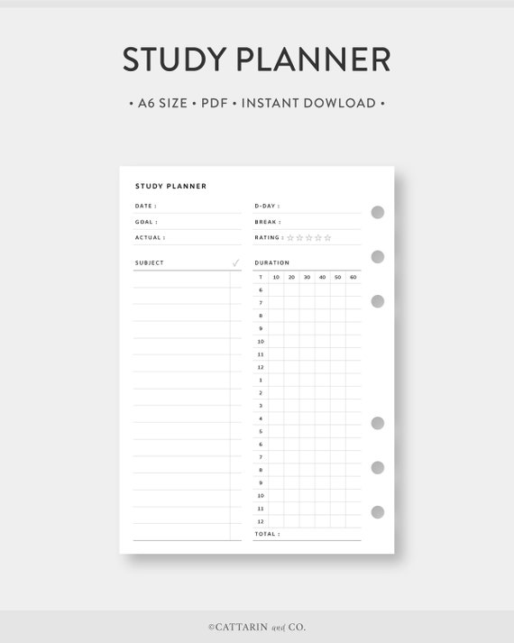 A6 Study Planner Printable Daily Study Session Template 5 | Etsy
