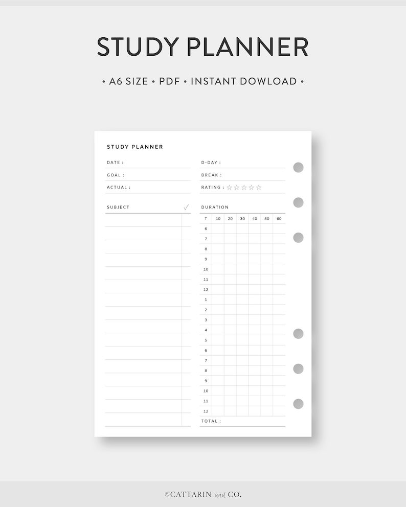 A6, Study Planner Printable | Daily Study Session Template | 5 Minutes ...