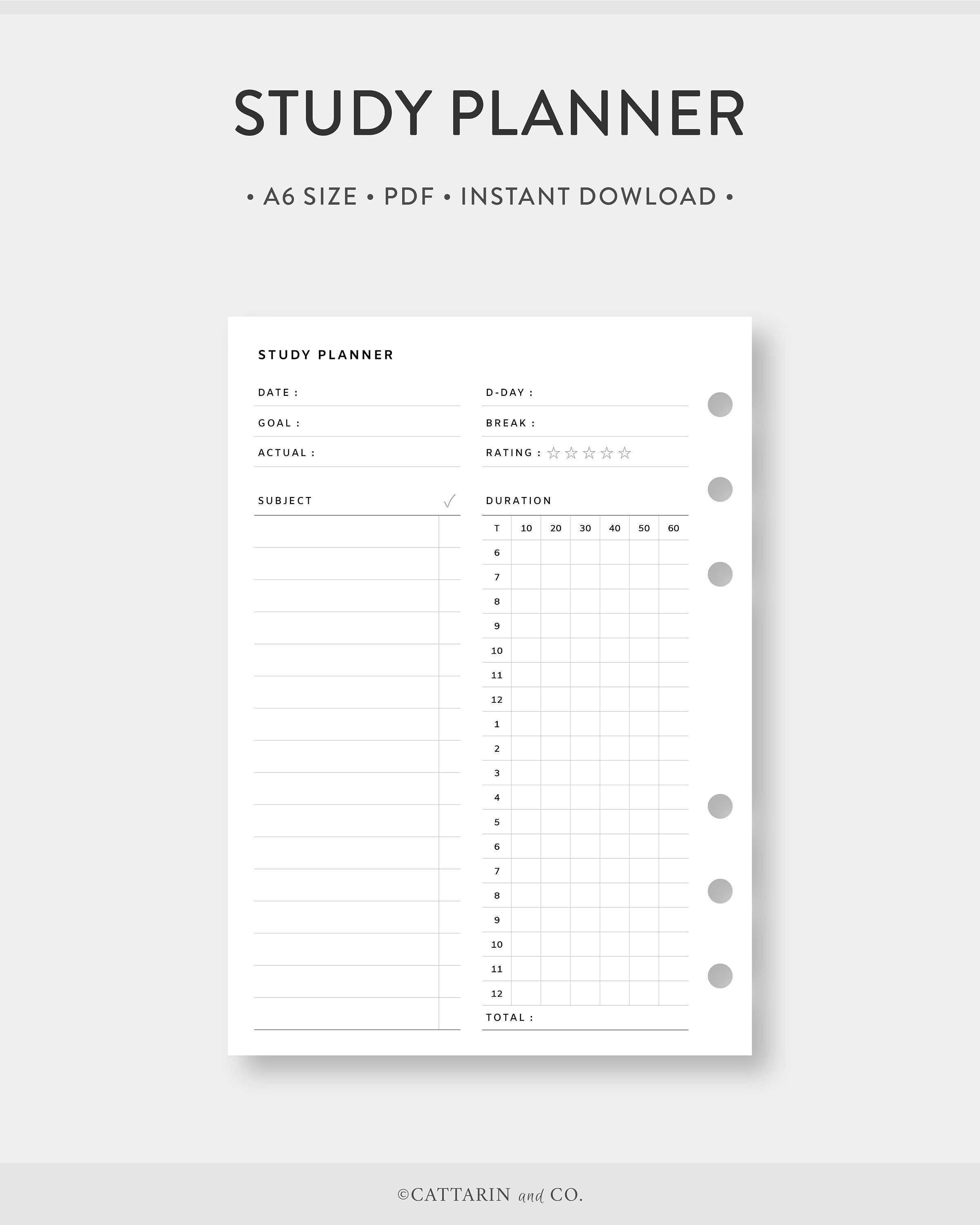 A6, Study Planner Printable | Daily Study Session Template | 5 Minutes ...