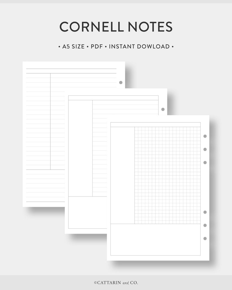 A5, Cornell Notes Template | Grid Pattern, Lined Paper | College ...