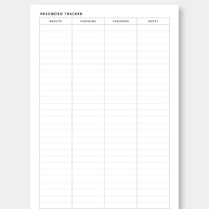 A4 | US Letter, Password Tracker Printable | Fillable. Editable PDF ...