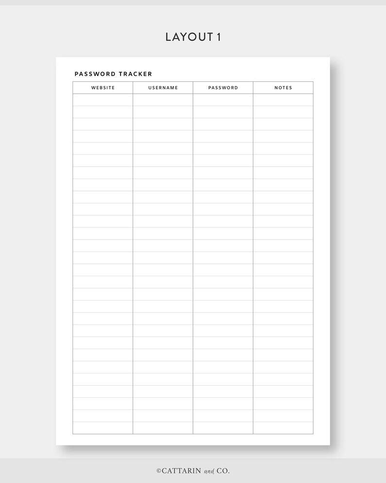 A4 | US Letter, Password Tracker Printable | Fillable. Editable PDF ...