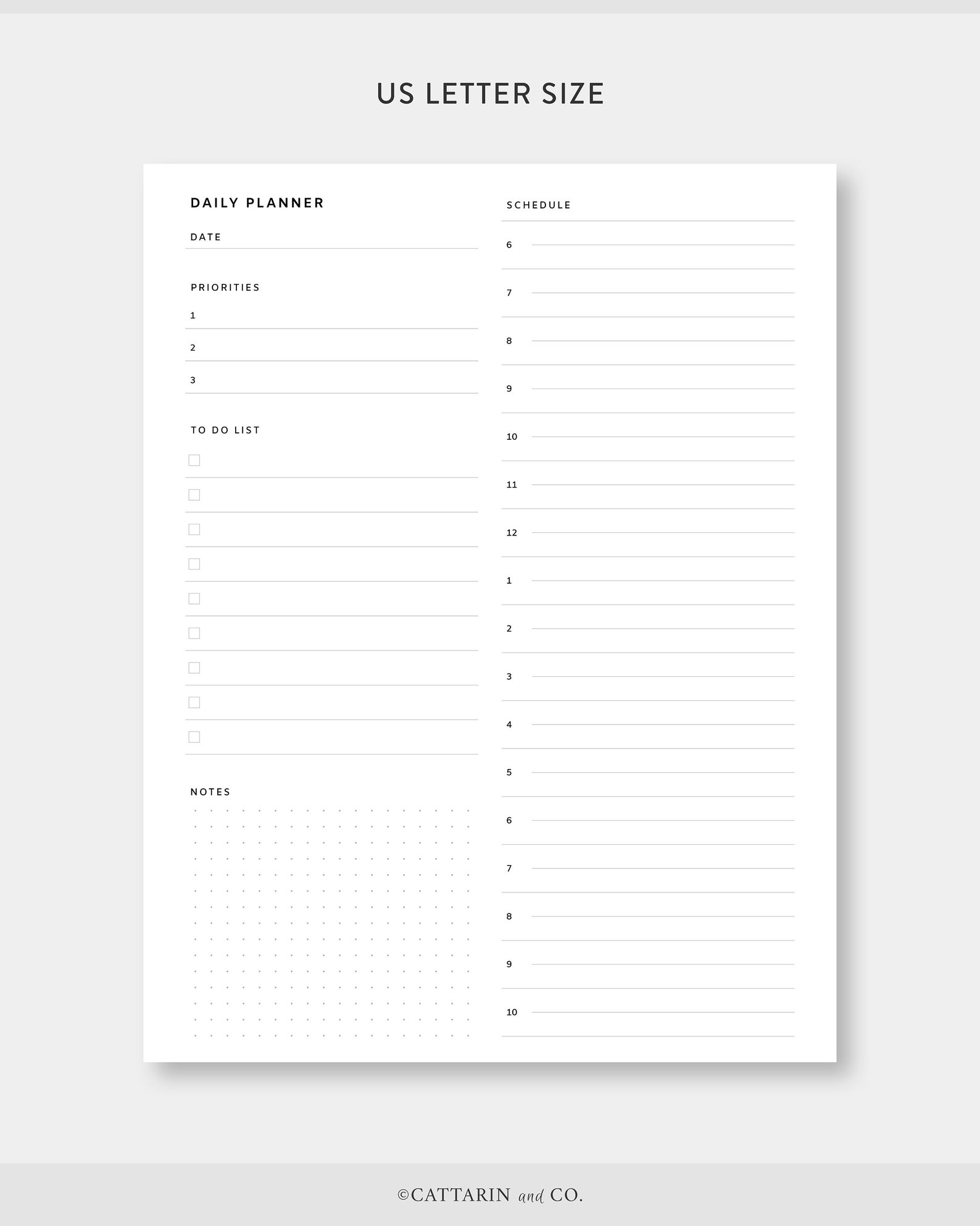 A4 | US Letter, Minimalist Daily Planner Printable | Day on One Page ...