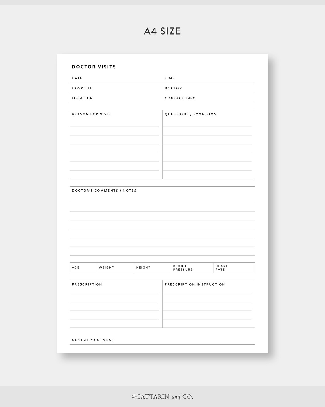 A4 | US Letter, Doctor Visits Printable | Doctor Visit Log, Medical ...