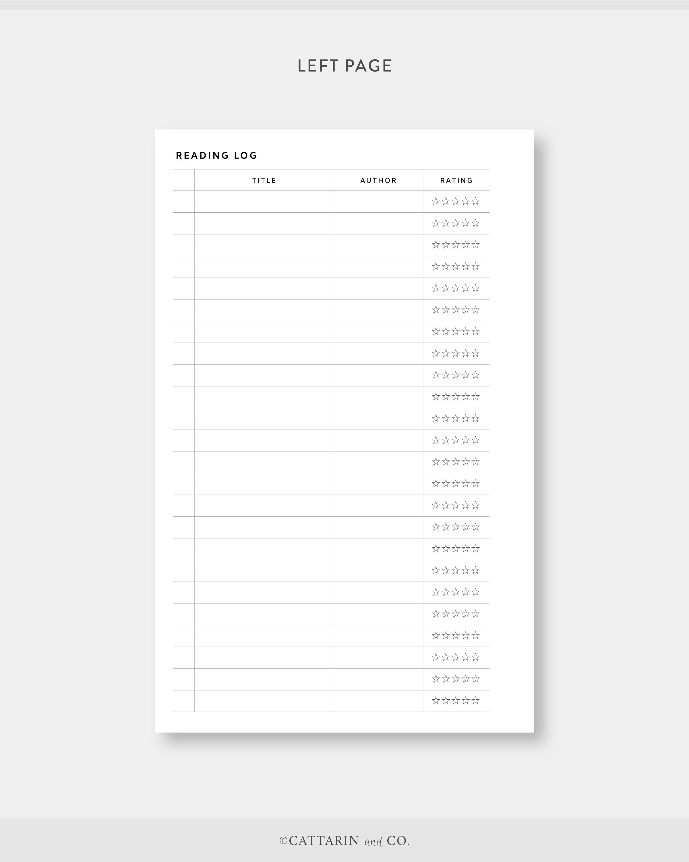 FC Compact Reading Journal Log Printable Set Book Review - Etsy