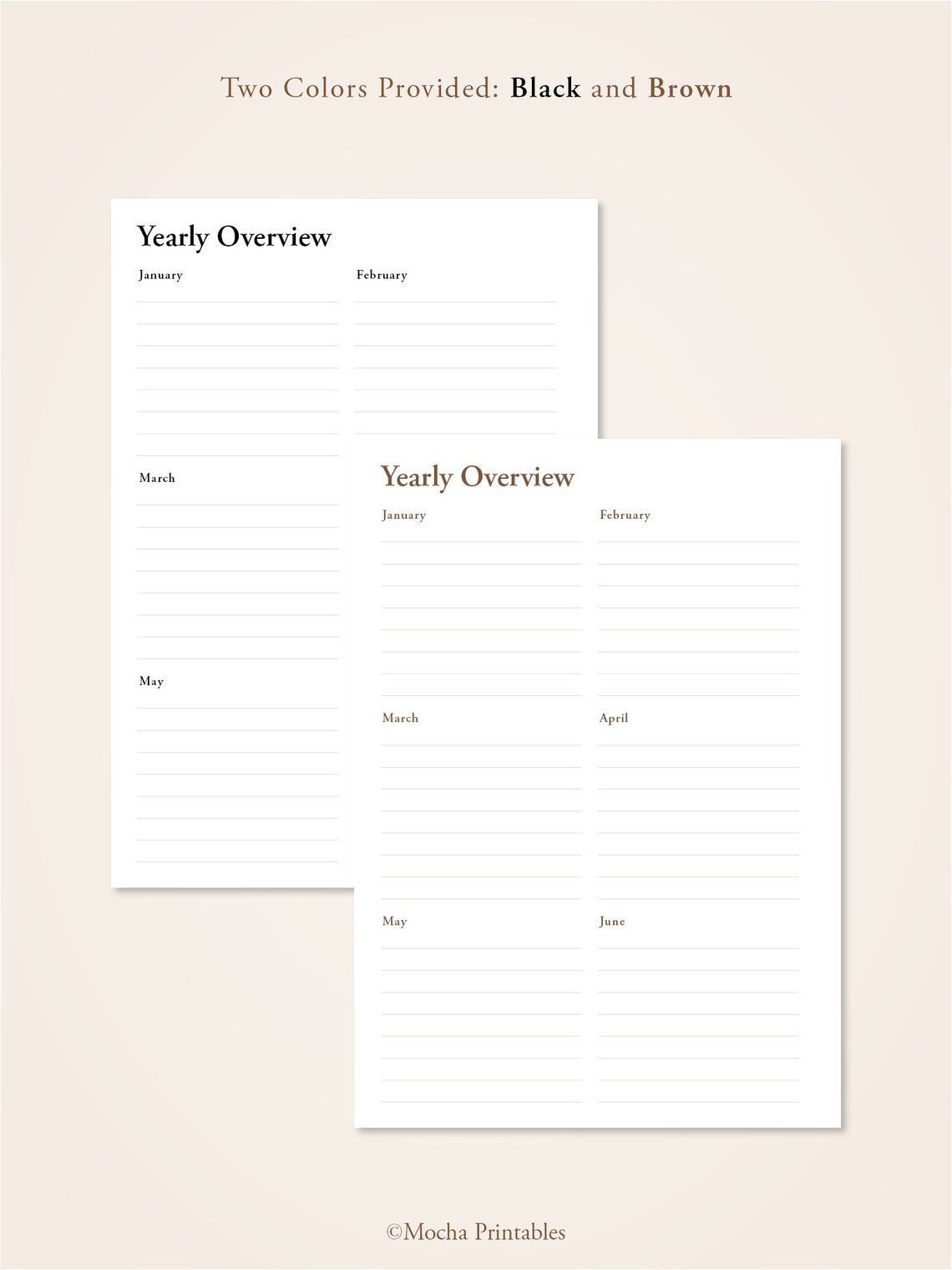 A5, Yearly Overview Printable Year on Two Pages Year at a Glance Annual ...