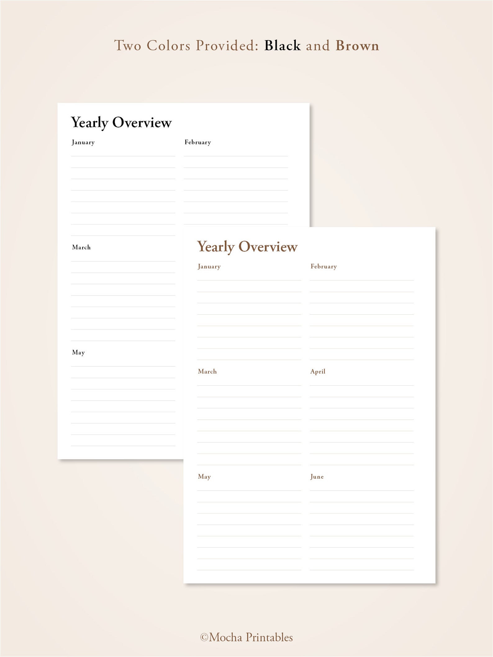 A5, Yearly Overview Printable Year on Two Pages Year at a Glance Annual ...
