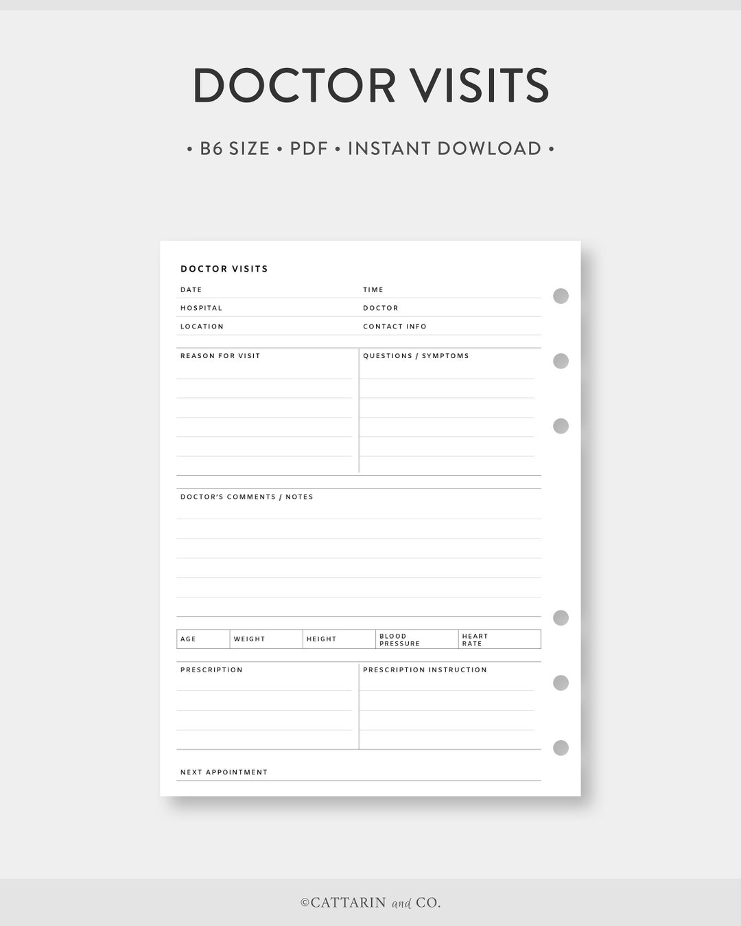 B6 Doctor Visits Printable Doctor Visit Log Medical - Etsy