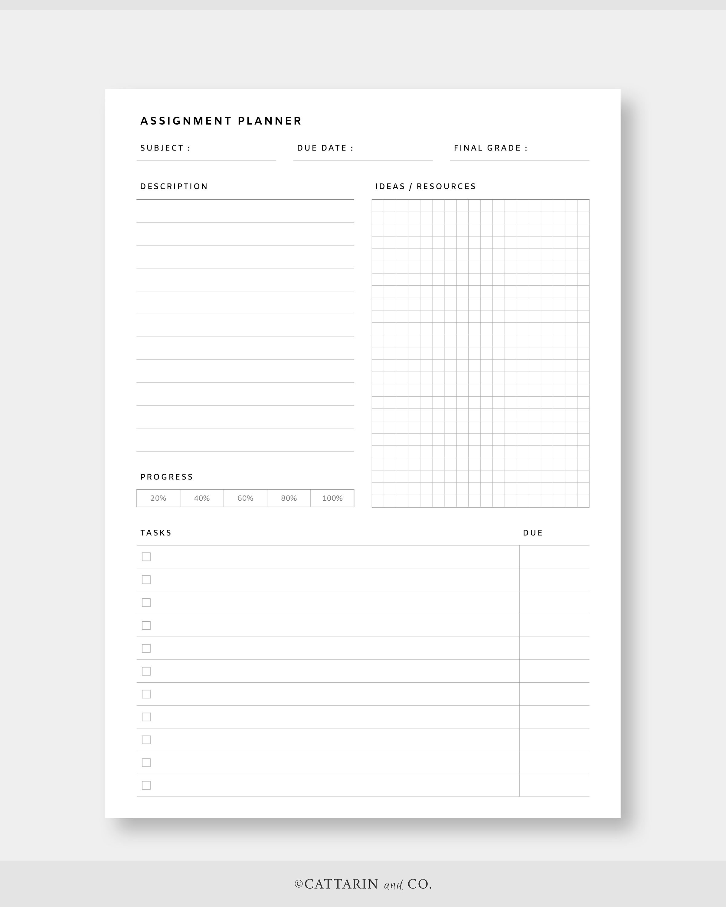 A4 US Letter, Assignment Planner & Tracker Printable Homework, Study ...