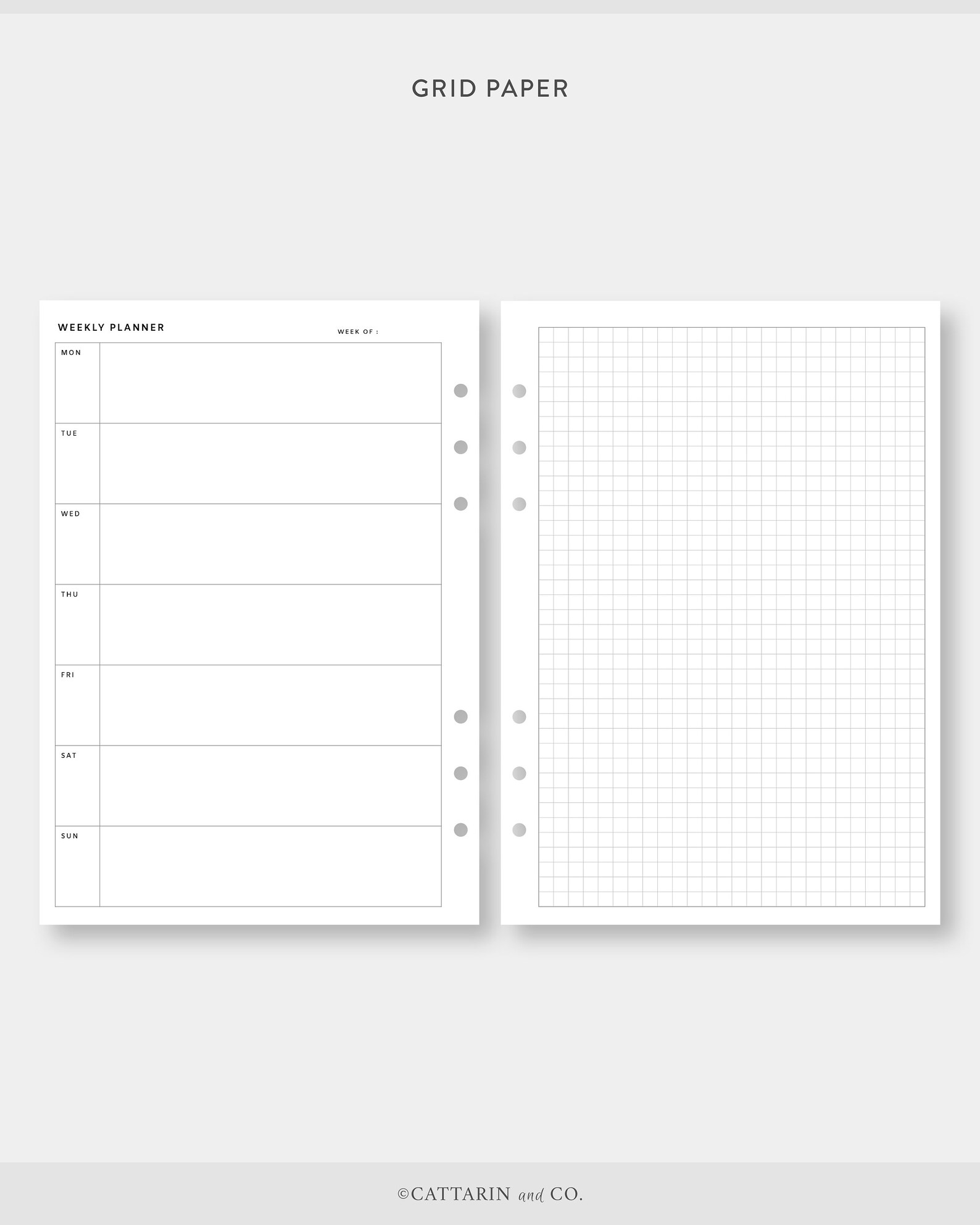 A5, Weekly Planner Printable Grid Paper Week on Two Pages Undated ...