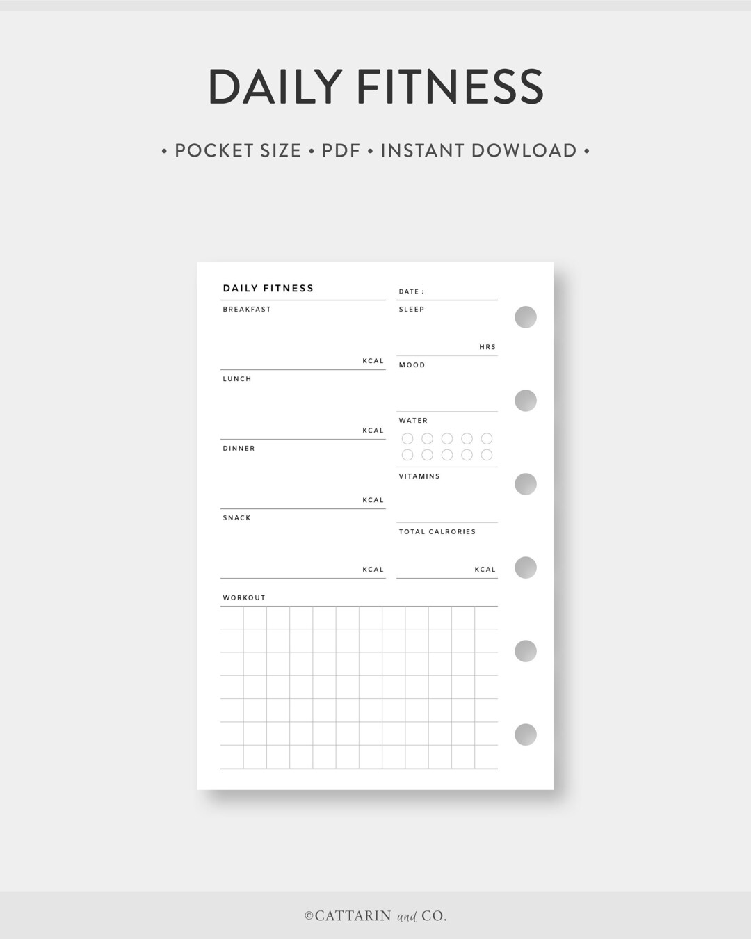 Pocket, Daily Fitness Planner Printable Wellness, Health Log Journal ...