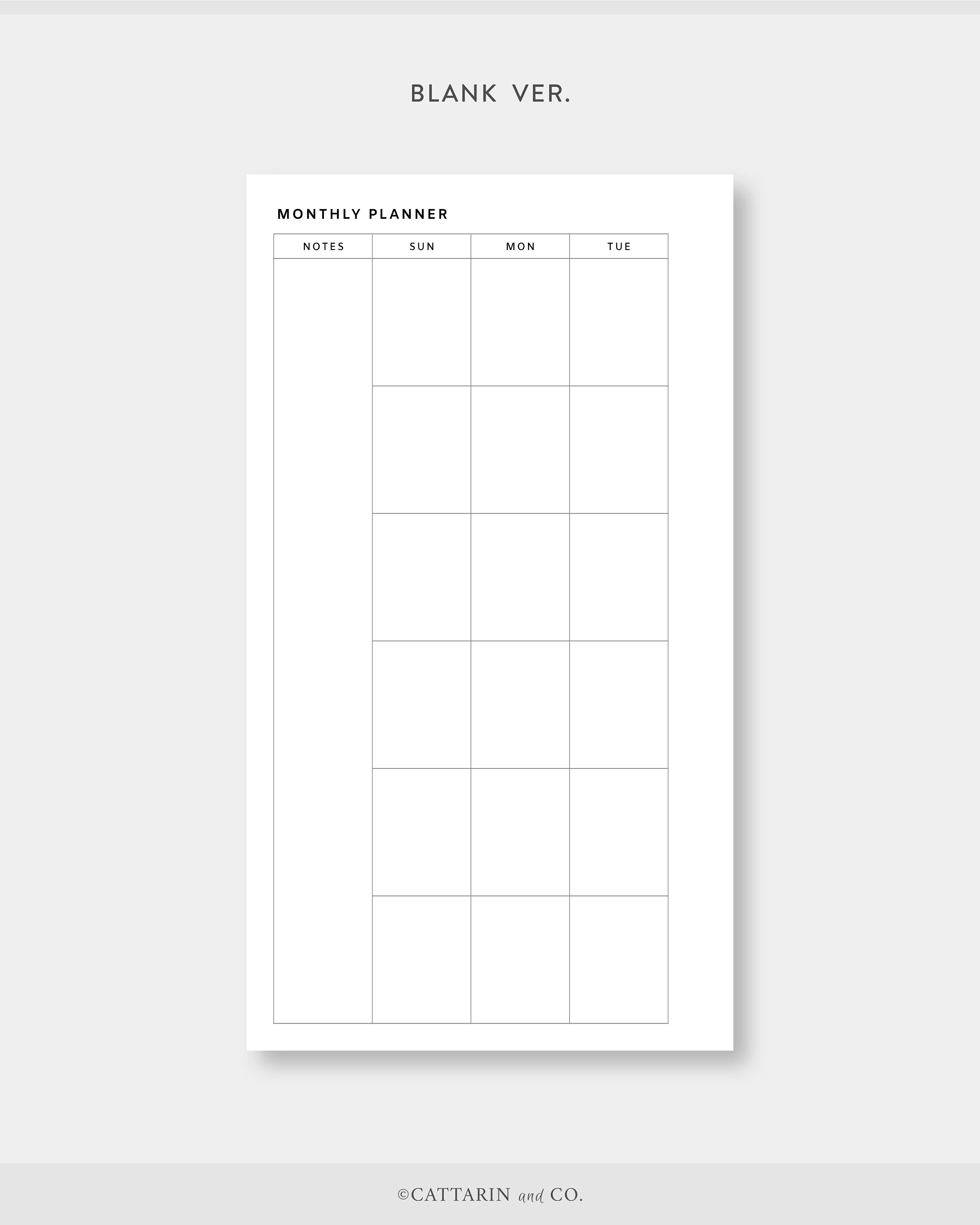Personal, Minimalist Monthly Planner Printable Calendar | Month on Two ...