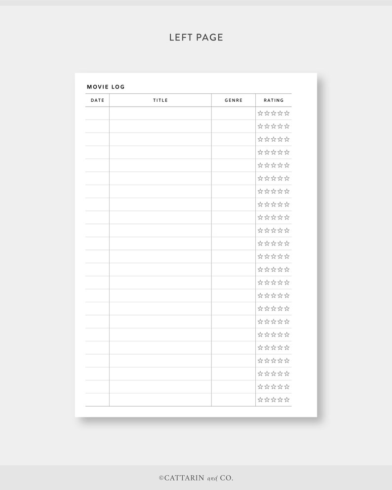 Personal Wide, Movie Log Printable | Movies to Watch | Movie Tracker ...