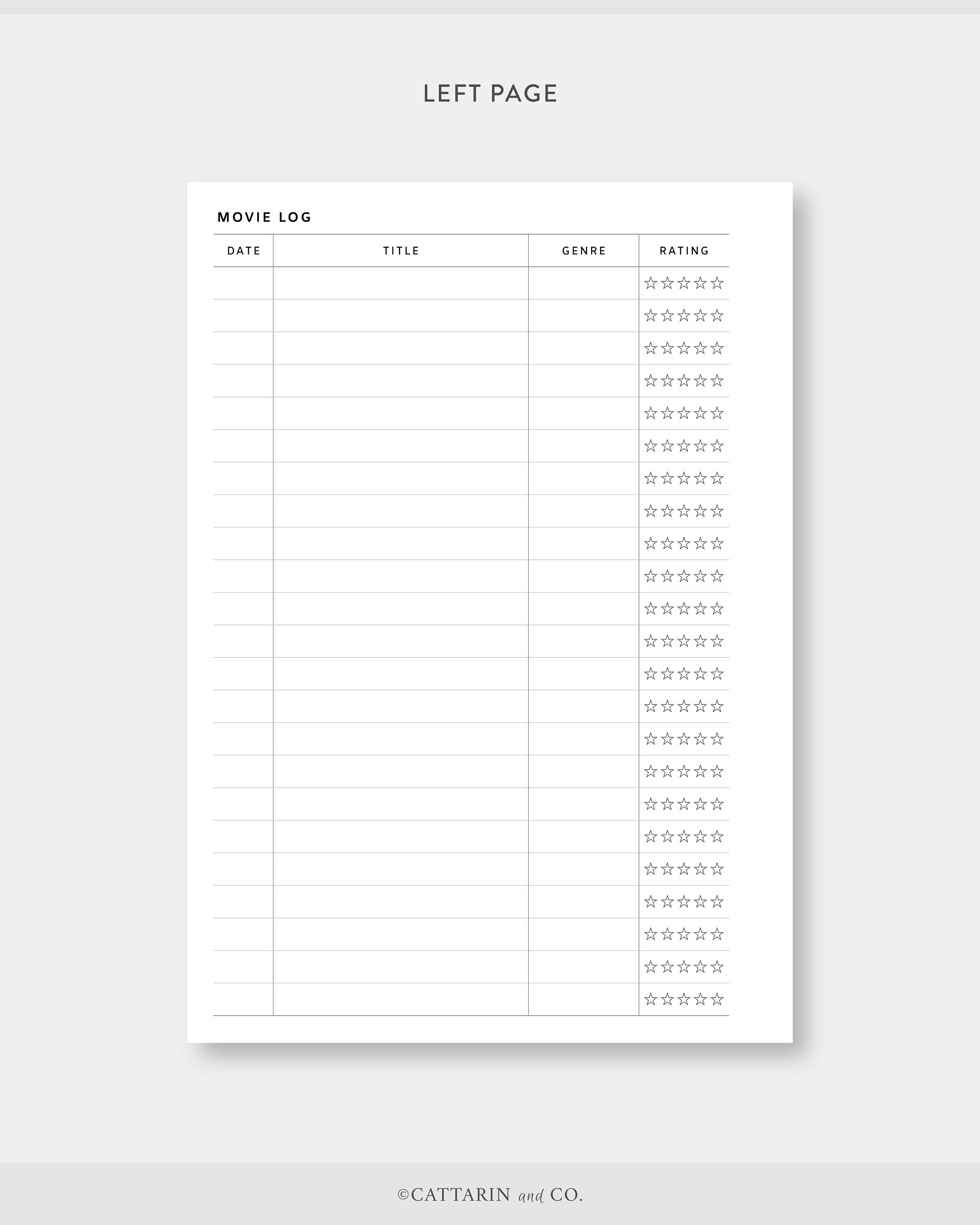Personal Wide, Movie Log Printable | Movies to Watch | Movie Tracker ...