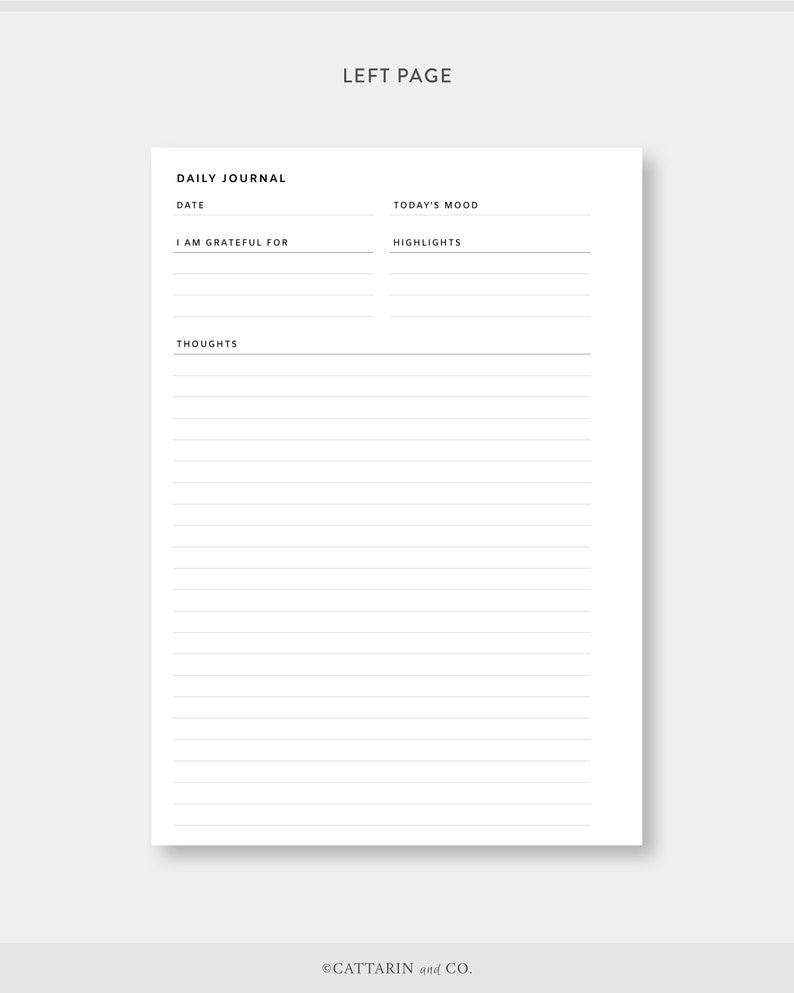 Personal Wide, Daily Journal Printable | Lined Daily Diary Template ...