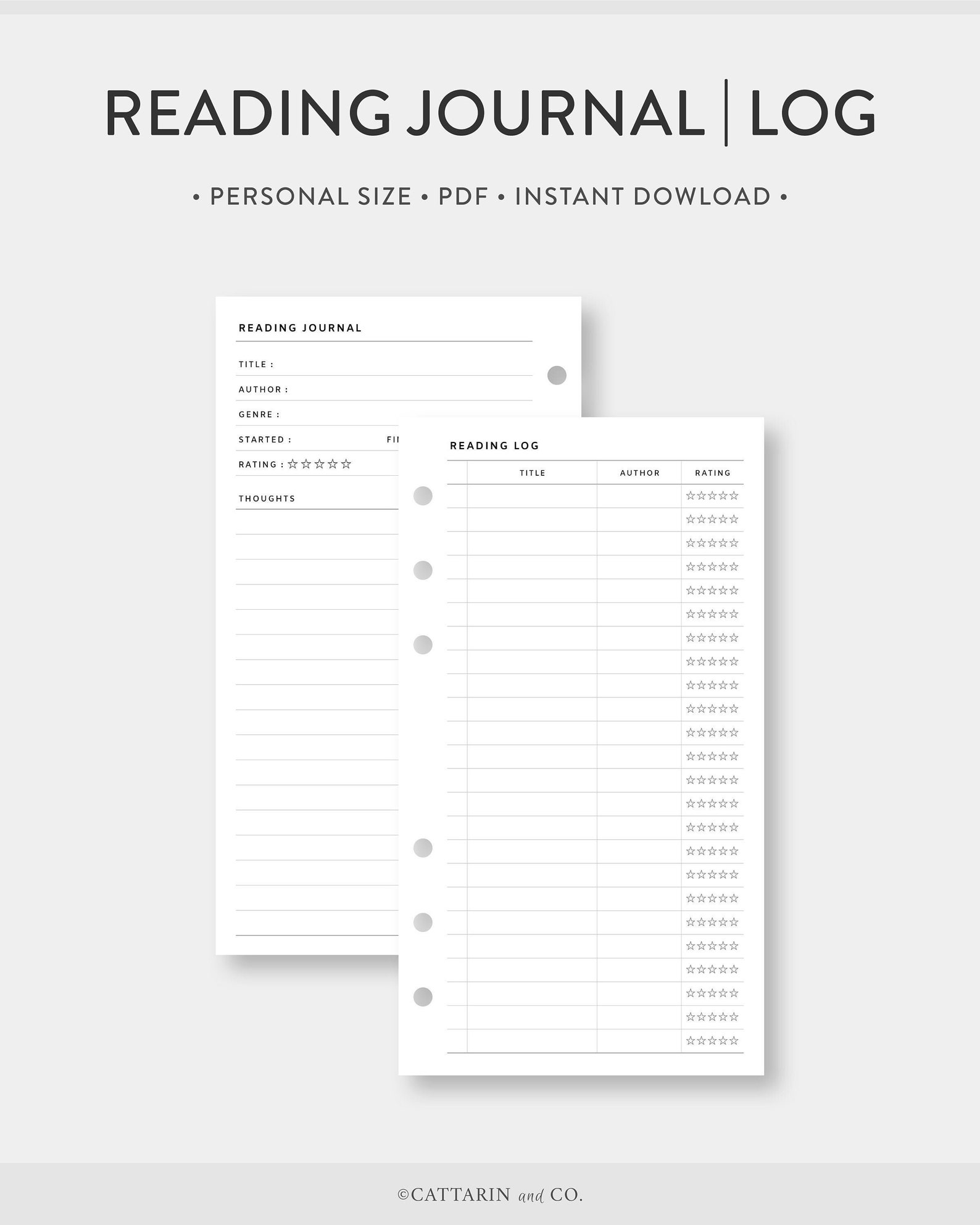 Personal, Reading Journal, Log Printable Set | Book Review, List ...