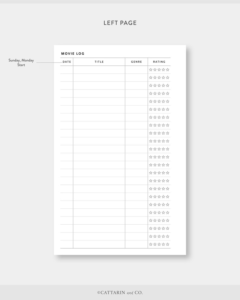 FC Compact, Movie Log Printable | Movies to Watch | Movie Tracker ...