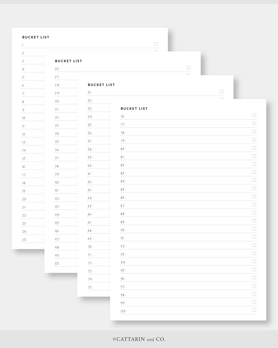 A4 US Letter Bucket List Printable 100 Bucket List - Etsy